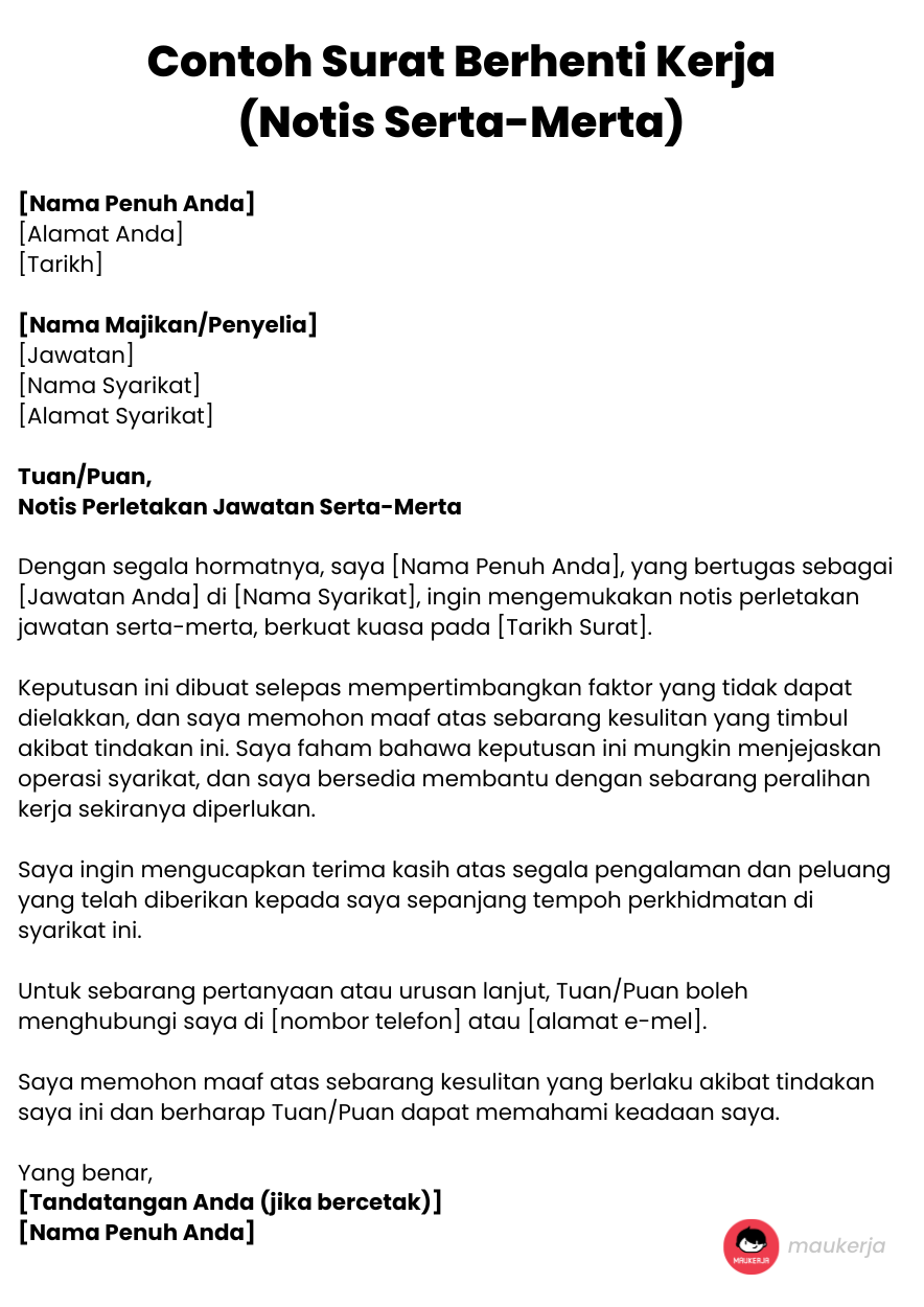 Contoh Surat Berhenti Kerja Dalam Pelbagai Sektor [BM & BI]